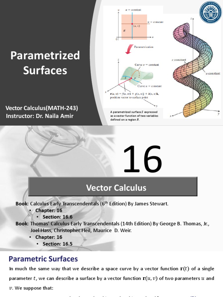 Parametrized Surfaces: Vector Calculus (MATH-243) Instructor: Dr. Naila ... Parametrized Surfaces: Vector Calculus (MATH-243) Instructor: Dr. Naila ...