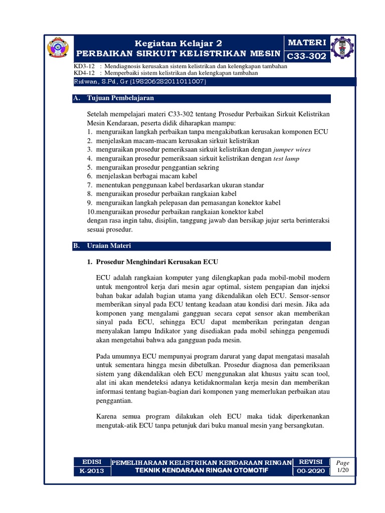 02-MATERI TKRO-C33-302-Prosedur Perbaikan Sirkuit Kelistrikan Mesin | PDF | Teknologi & Rekayasa