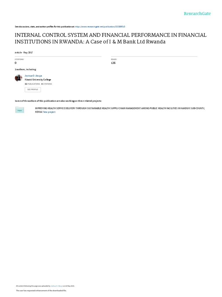 Internal Control System and Financial Performance in Financial ...