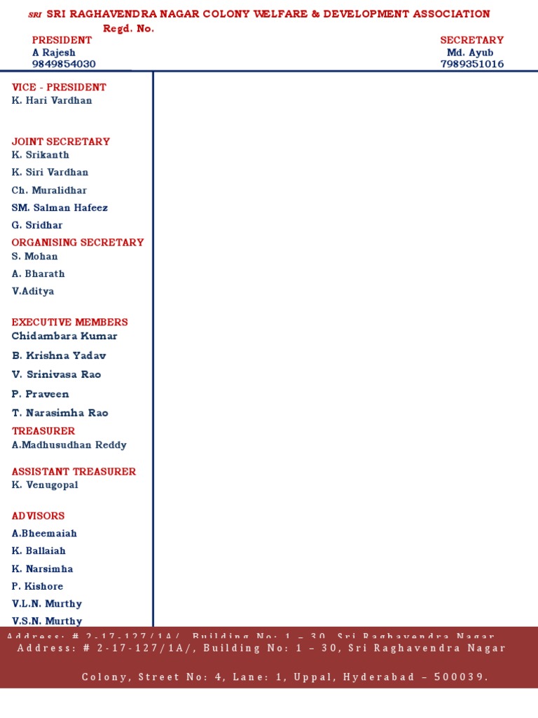 Sri Raghavendra Nagar Society Letterhead | PDF