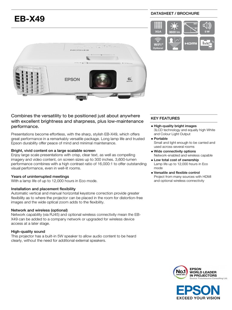 Epson X49 Projector | PDF | Hdmi | Zoom Lens