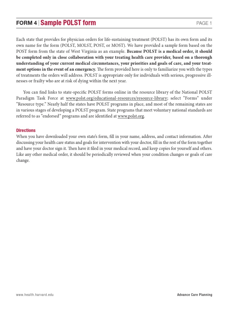 Form 4 - Sample POLST Form | PDF | Cardiopulmonary Resuscitation ...