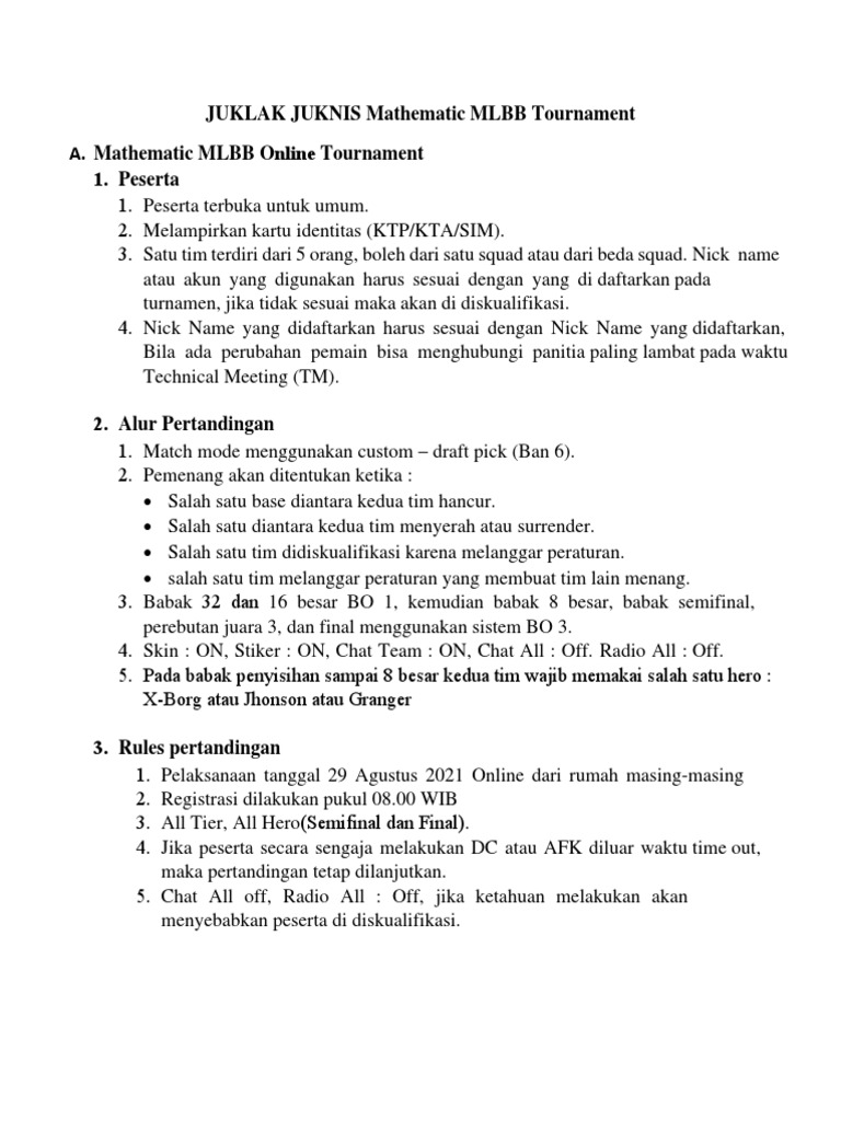 Juklak Juknis Lomba Online MLBB Mathematic Jilid 2 | PDF | Olahraga & Rekreasi | Game & Aktivitas