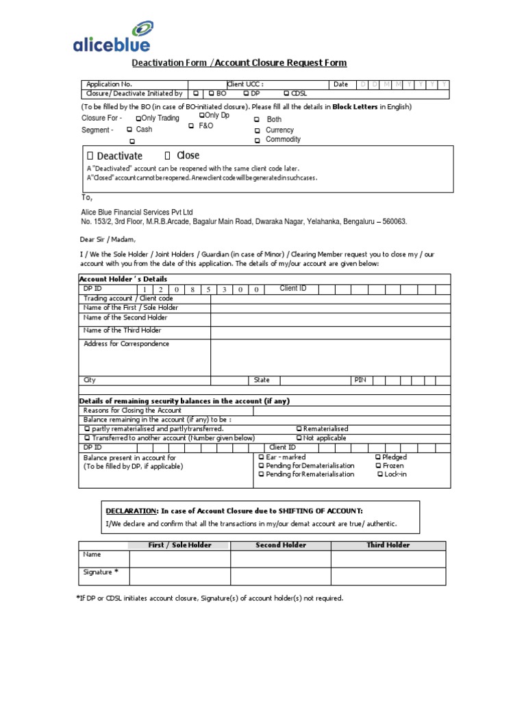 Alice Blue-Account Closure | PDF | Financial Services | Financial Markets