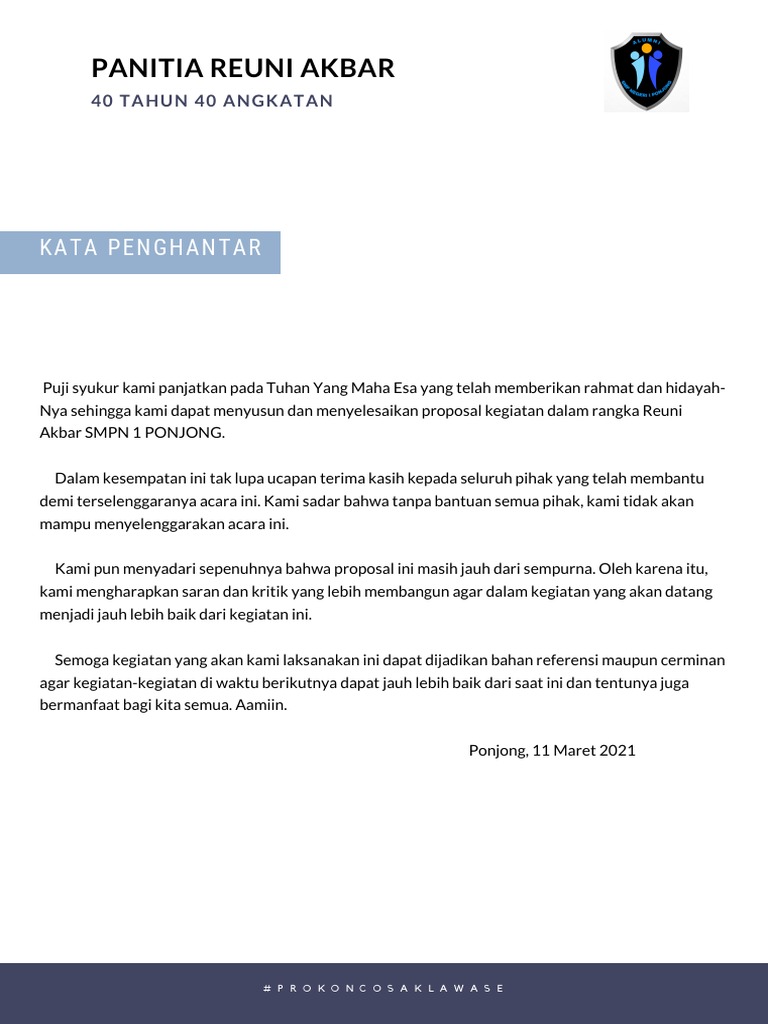 Proposal Reuni Akbar Alumni SMP Negeri I Ponjong | PDF