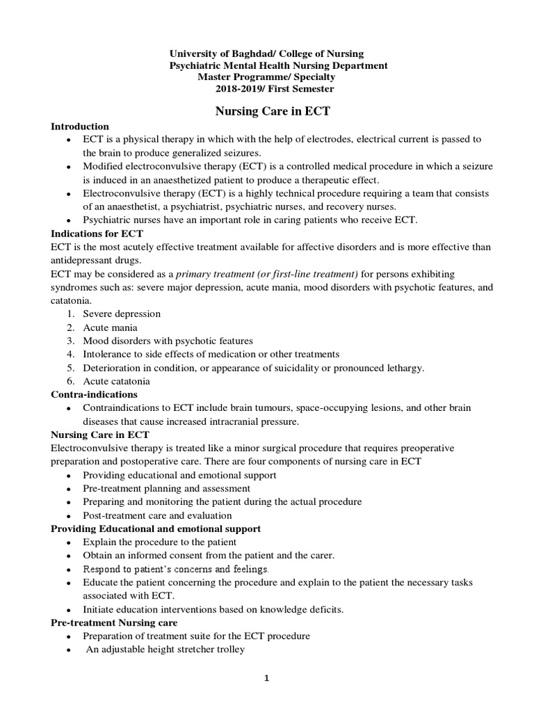Nursing Care in Electroconvulsive Therapy | PDF | Electroconvulsive ...