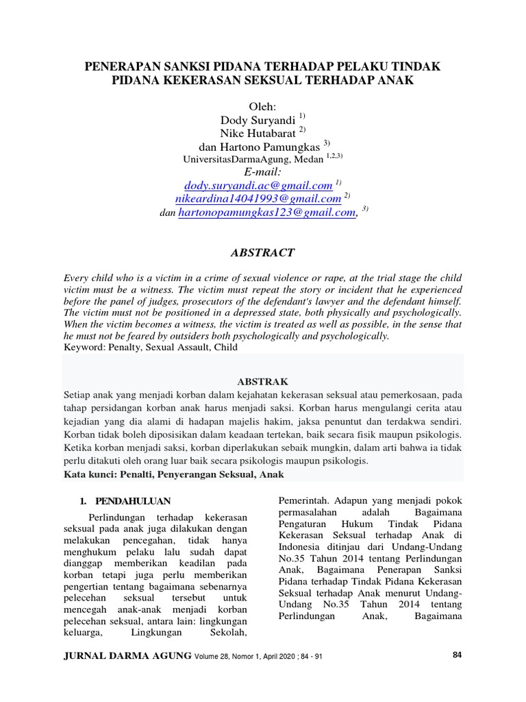 Penerapan Sanksi Pidana Terhadap Pelaku Tindak Pidana Kekerasan Seksual Terhadap Anak | PDF