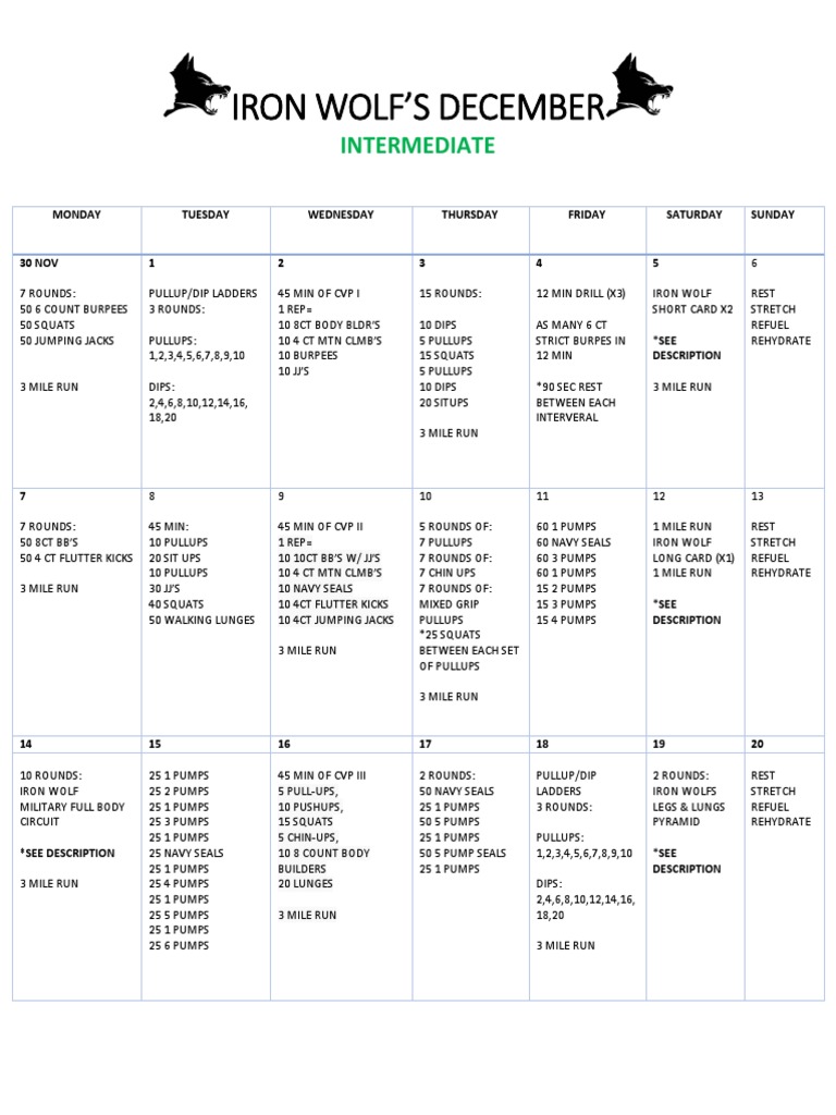 Iron Wolf December Workout Plan | PDF | Recreation | Individual Sports