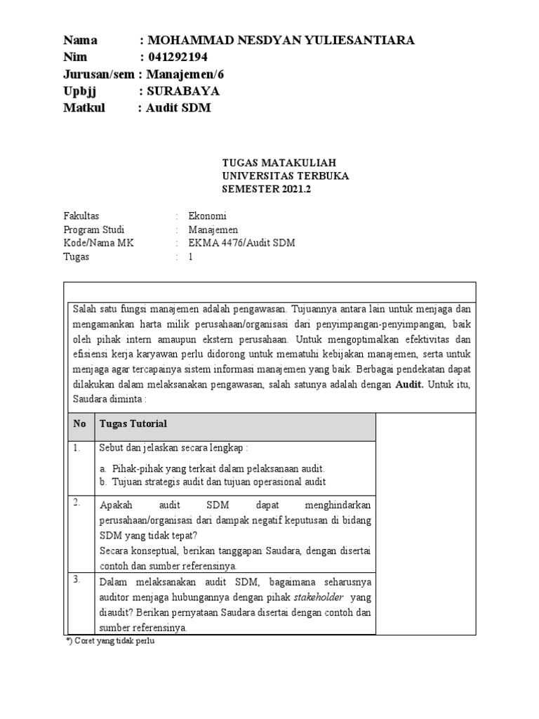 Tugas 1 Audit SDM-1 | PDF