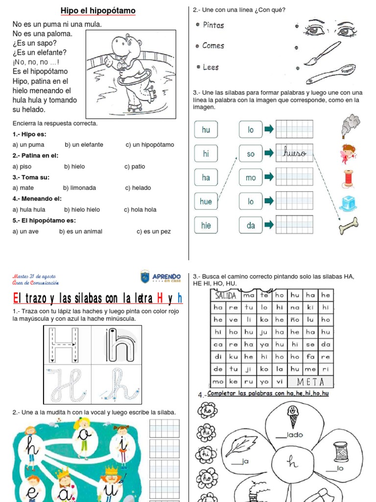 Actividad de Comunicación 31 - 08 La Letra H y H | PDF