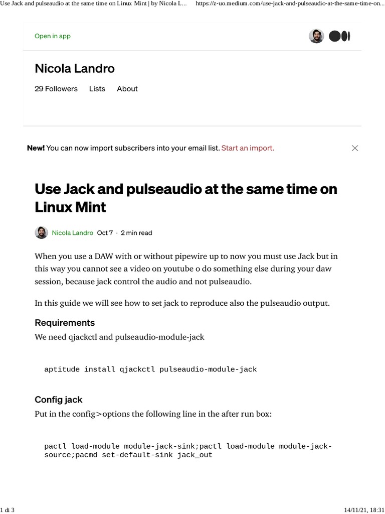 Use Jack And Pulseaudio At The Same Time On Linux Mint Pdf Linux Unix