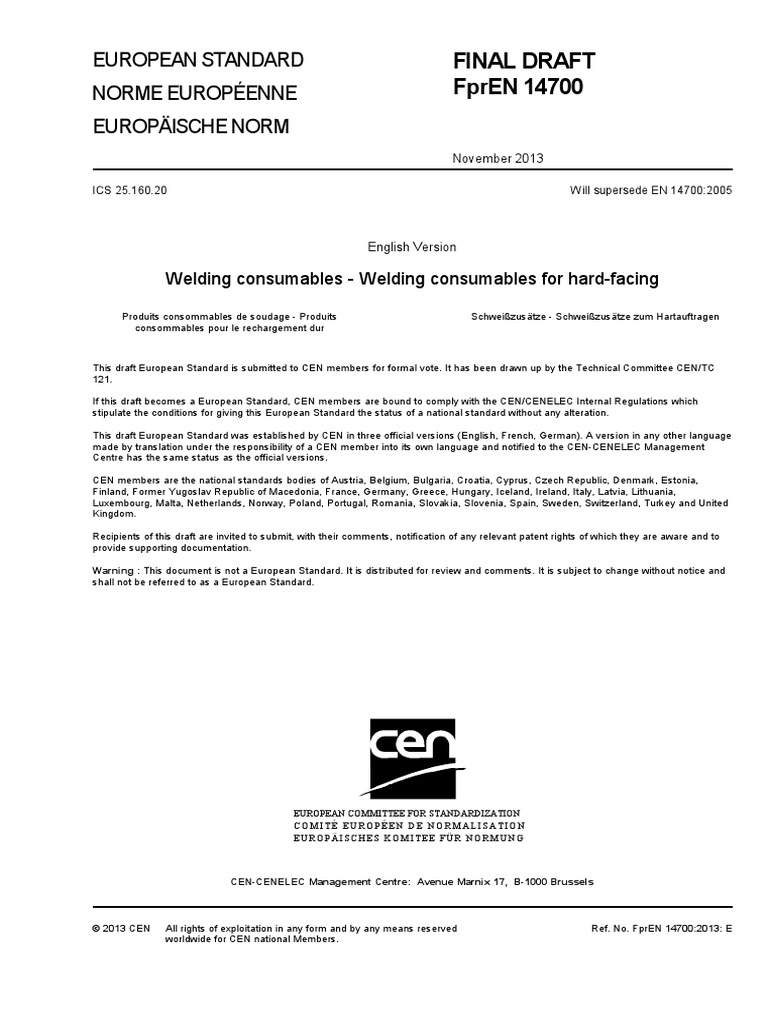 prEN 14700-FD-2013-11-Consumiveis para Revestimentos Duros | PDF ...