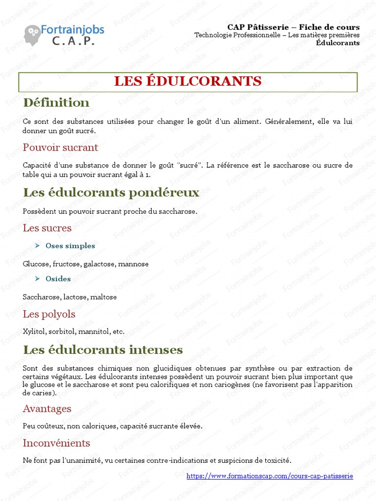 Édulcorants : Types et Caractéristiques | PDF
