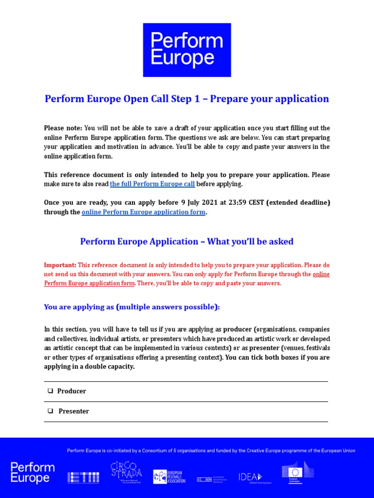 Perform Europe Open Call Step 1 - Prepare Your Application | PDF | Communication | Cyberspace