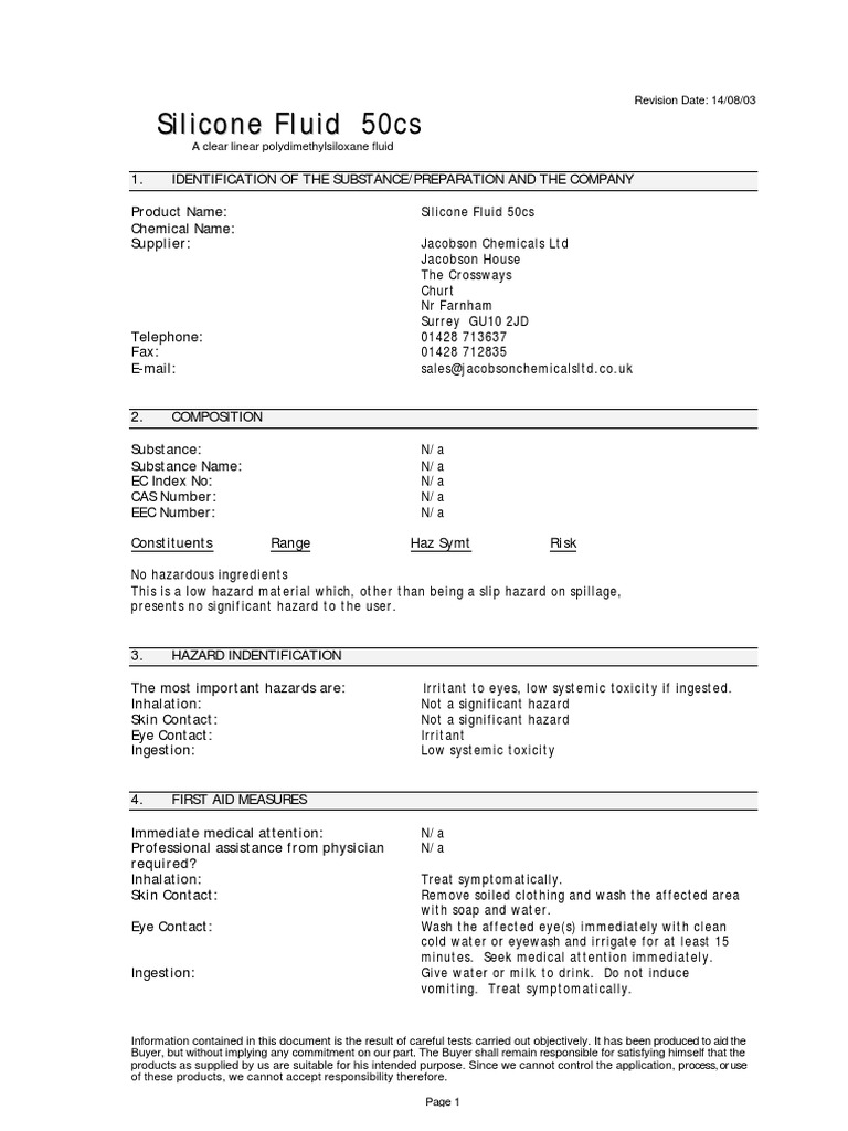 Silicone Fluid 50cs HS | PDF | Materials | Physical Sciences