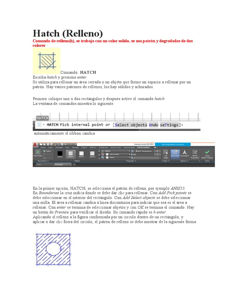 Comando Hatch en AutoCAD: Guía Rápida | PDF
