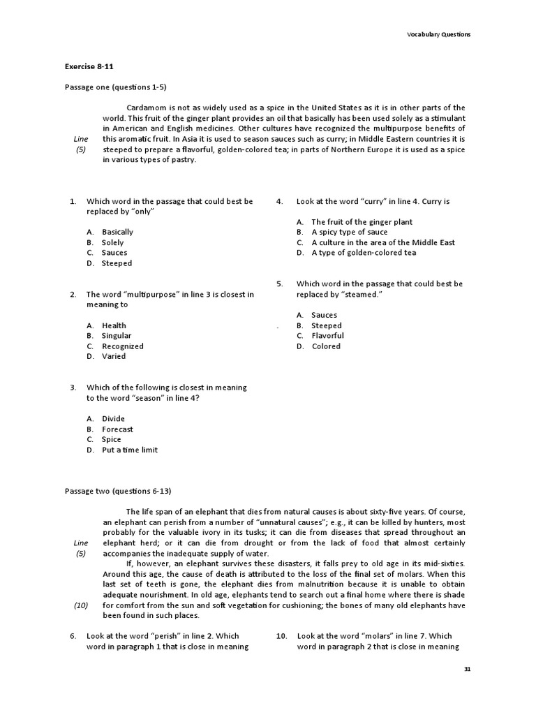 Reading Unit 4 - Exercise 8-11 | PDF | Spice | Tooth