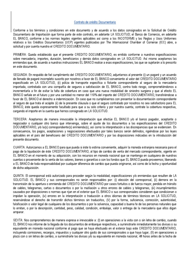 Contrato Credito Documentario | PDF | Carta de crédito | Bancos