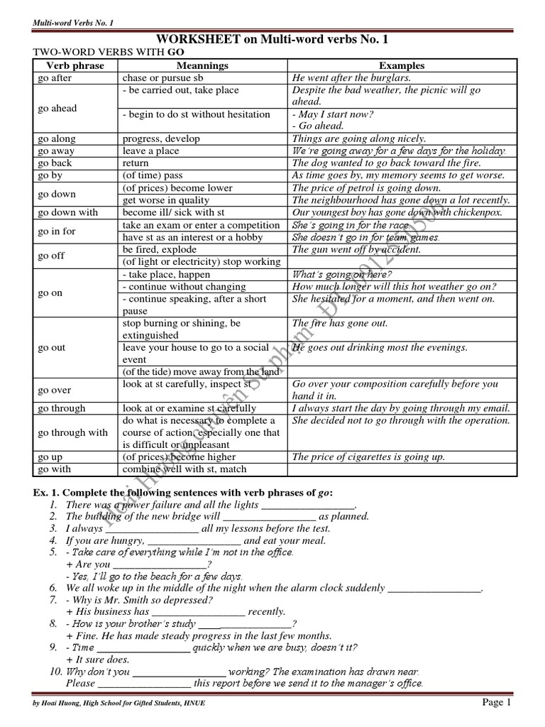 Worksheet Multi-Word Verbs 1, Sent | PDF | Phrase