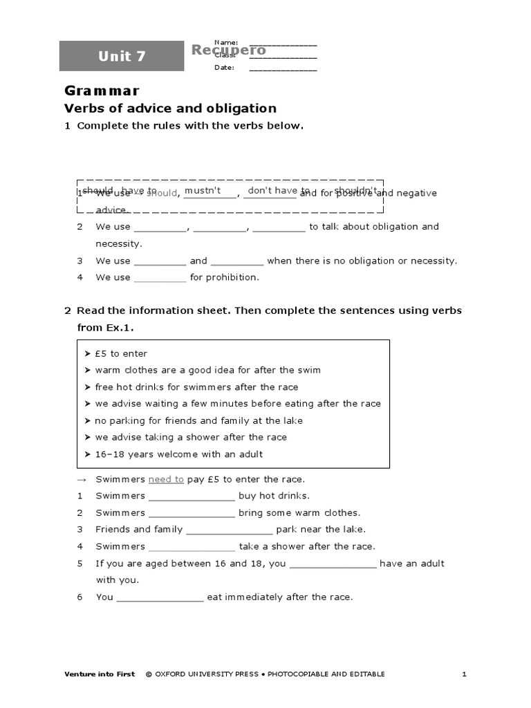 Venture b2 Unit 7 Recupero | PDF | Linguistics | Grammar