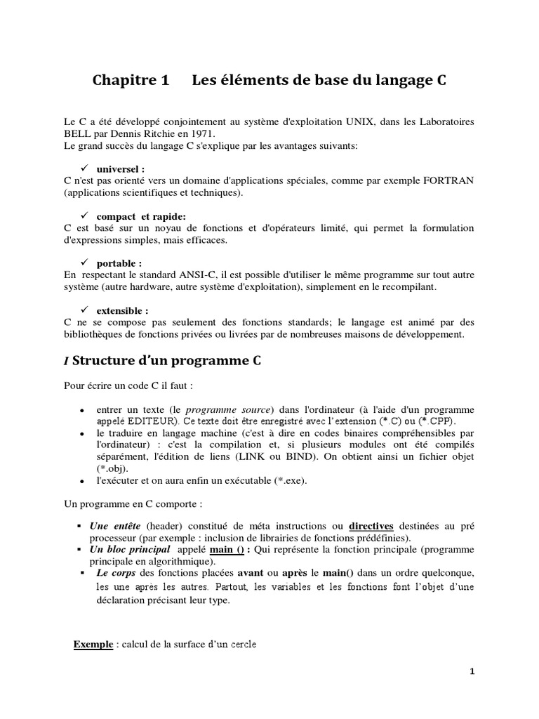 Chapitre 1 Les Éléments de Base Du Langage C | Download grátis PDF | C (Langage de programmation ...