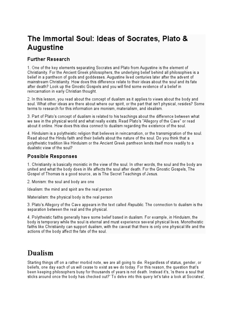 The Immortal Soul: Ideas of Socrates, Plato & Augustine: Further ...