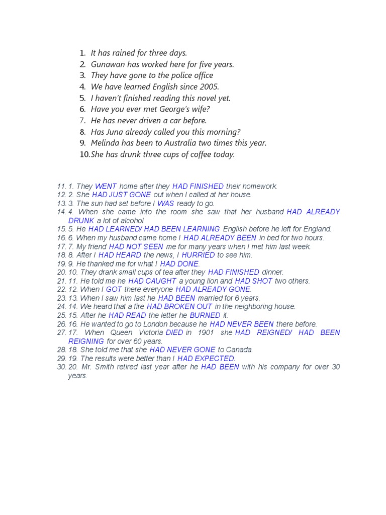 Key Present and Past Perfect | PDF