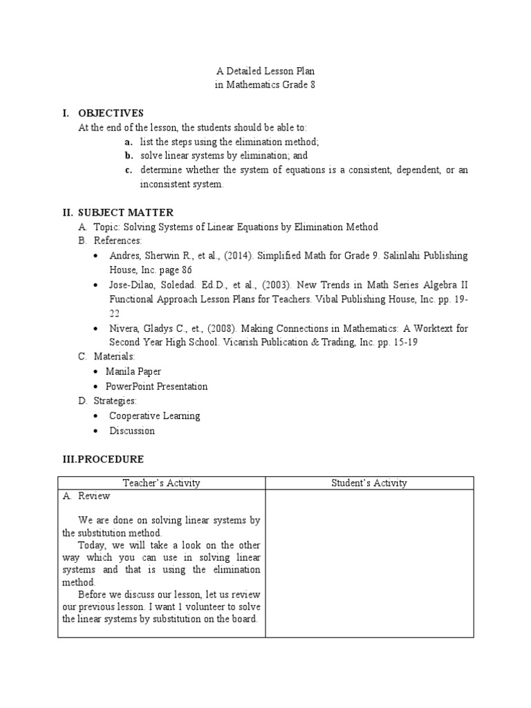 Elimination Method for Linear Equations | PDF | System Of Linear ...