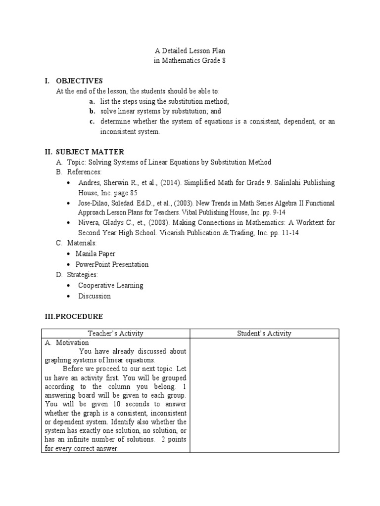 Solving Linear Systems by Substitution | PDF | Equations | System Of ...