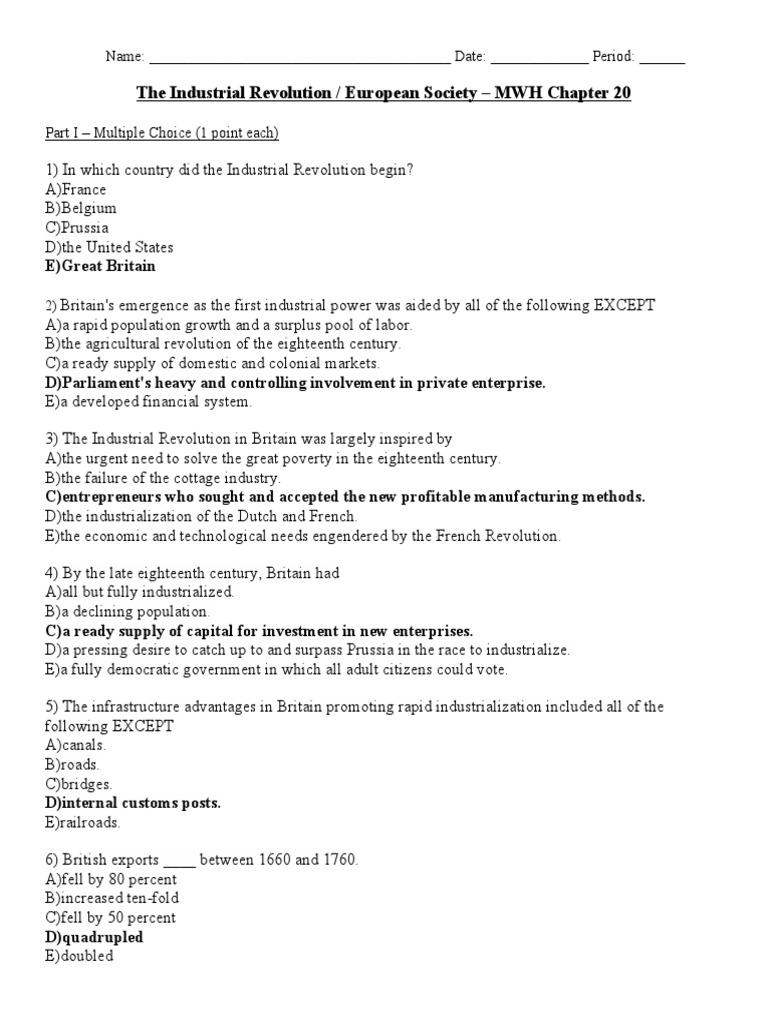 Chapter 20 - The Industrial Revolution and Its Impact On European ...