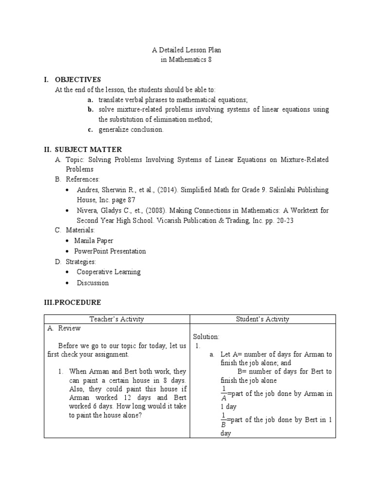Mixture Related Problems | PDF | Equations | System Of Linear Equations
