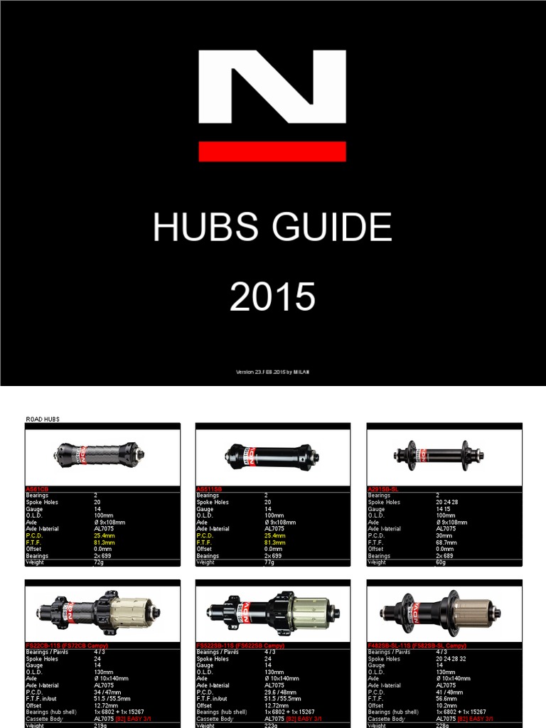 Novatec Hub Specifications Guide | PDF | Vehicle Parts | Manufactured Goods