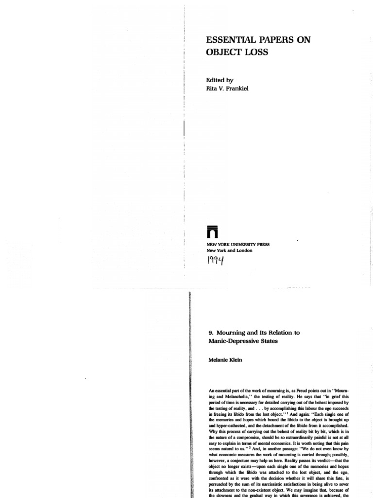 Essential Papers On Object Loss: Edited by Rita Frankiel | PDF | Object ...