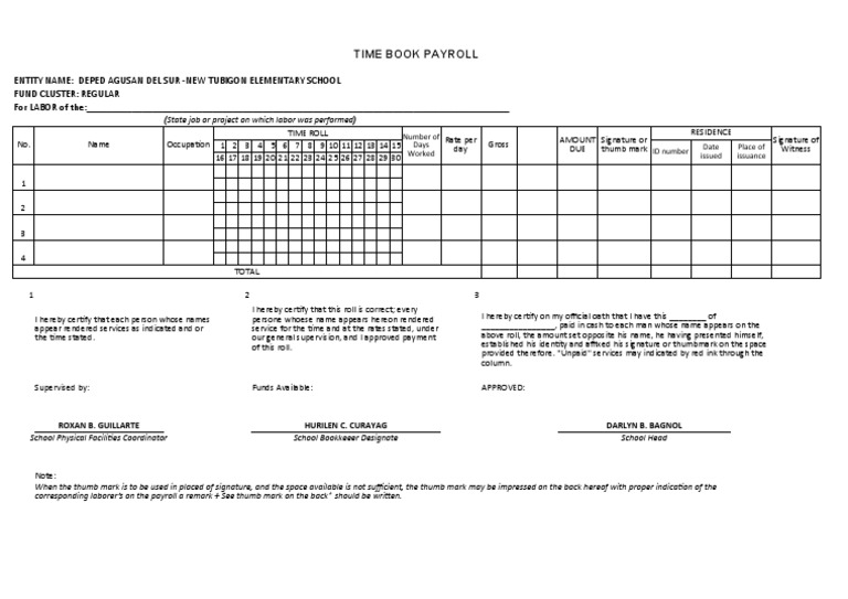 Time Book Payroll | PDF | Payroll