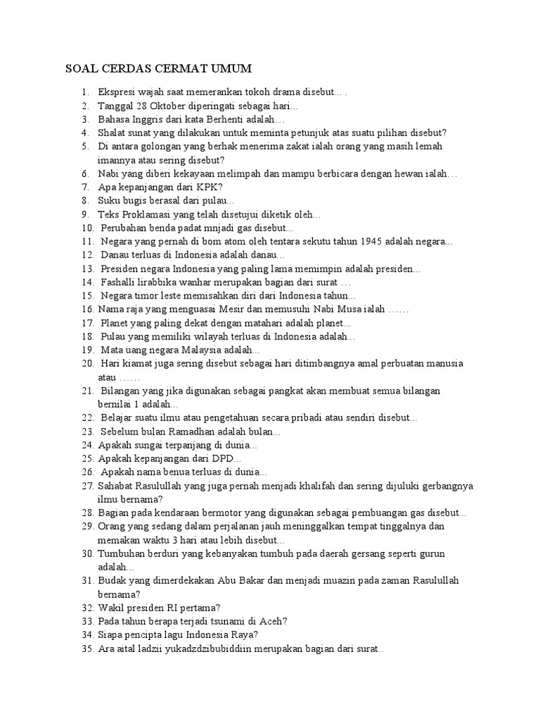 Soal Cerdas Cermat Umum Fix | PDF