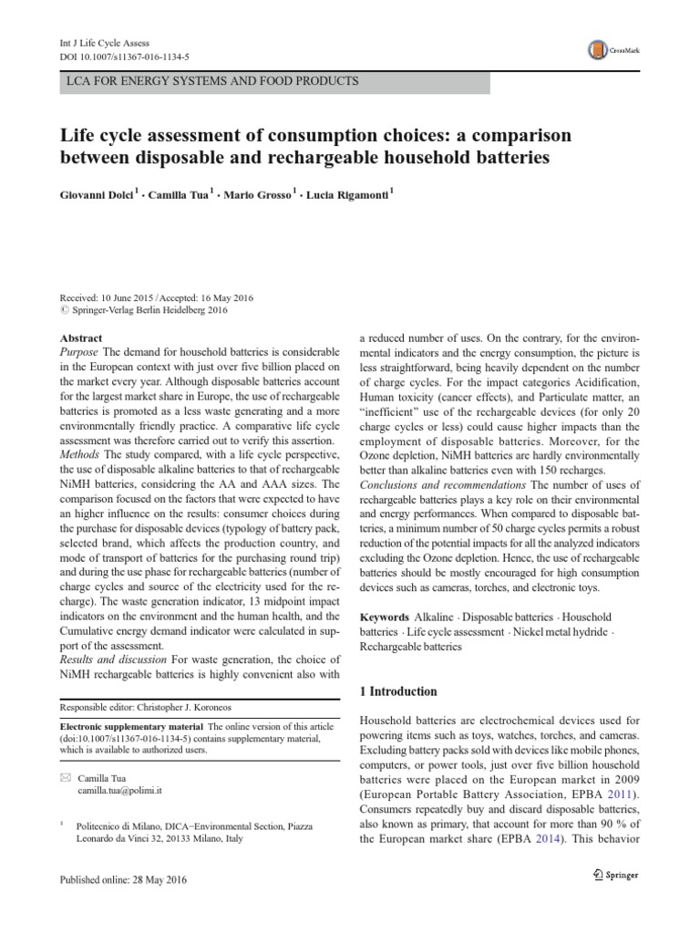 LCA Baterias Dolci2016 | Download Free PDF | Rechargeable Battery ...