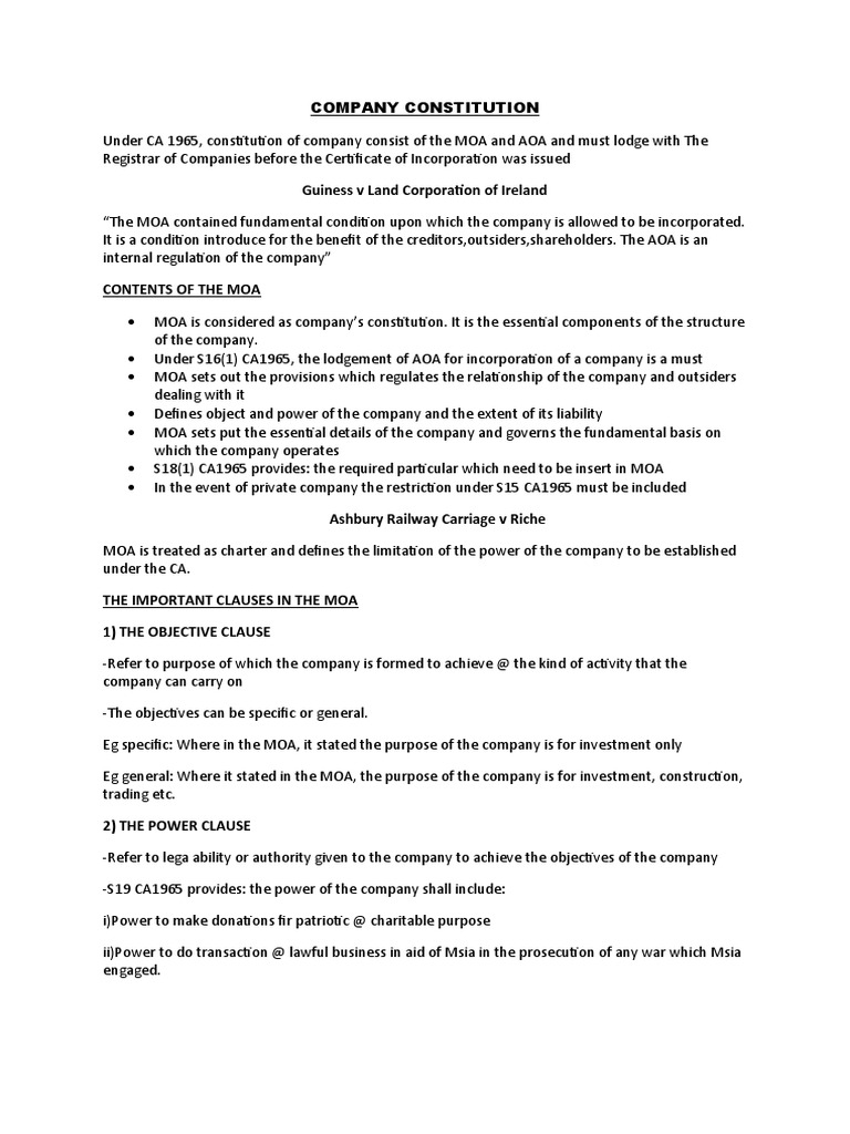 Company Constitution Notes | PDF | Arbitration | Constitution
