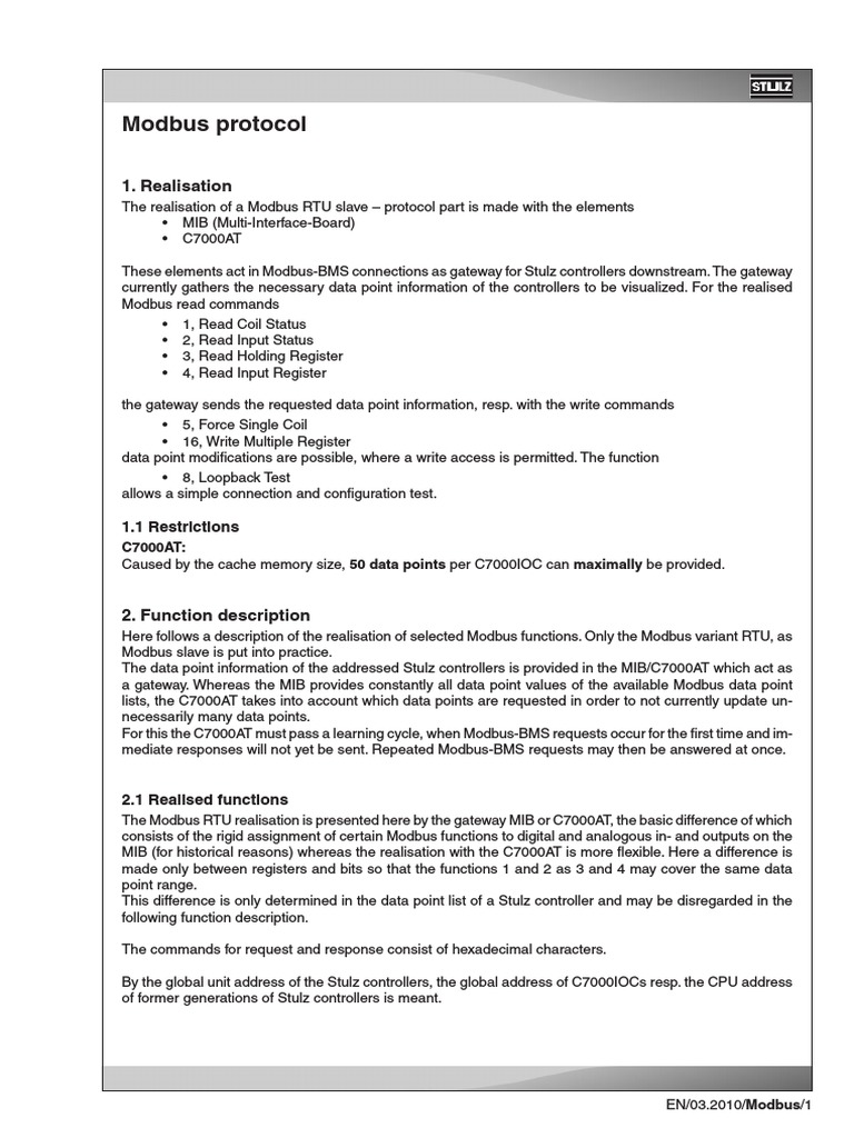 Stulz C7000 Modbus RTU Overview | PDF | Cpu Cache | Computing