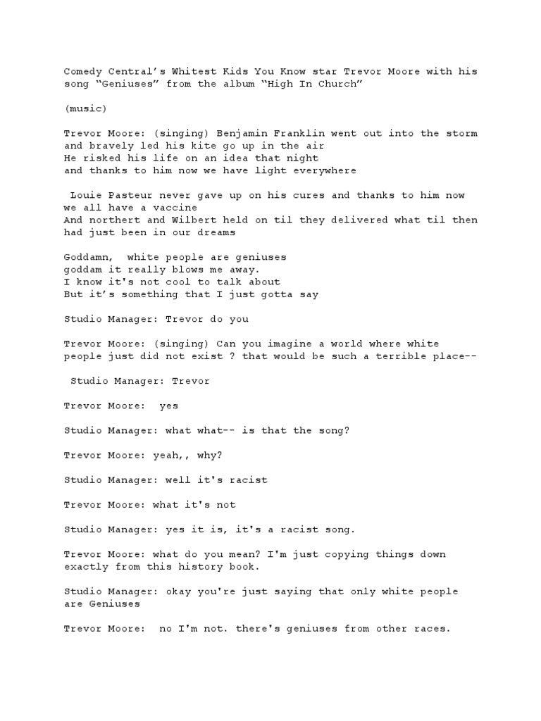 Wkuk's Trevor Moore Sings Geniuses | PDF