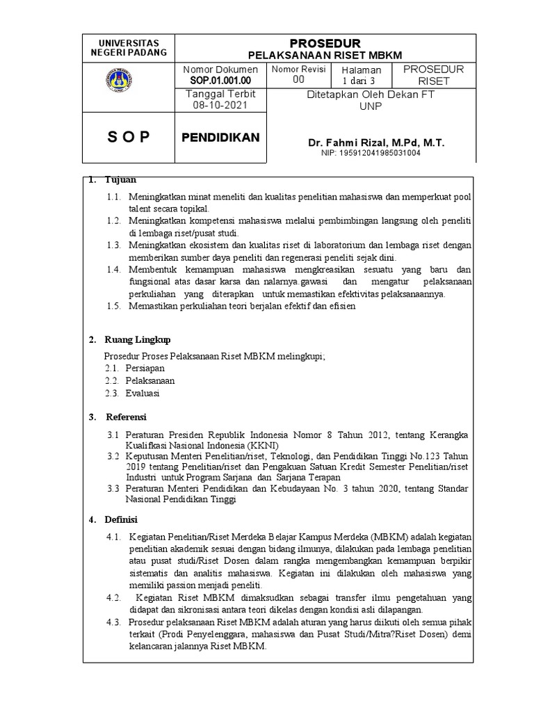 Prosedur Riset MBKM UNP | PDF | Karier & Perkembangan
