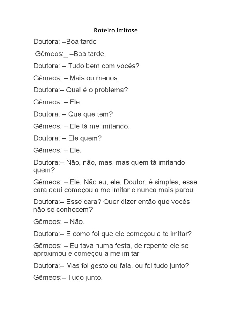 Roteiro Imitose | PDF | Gêmeo