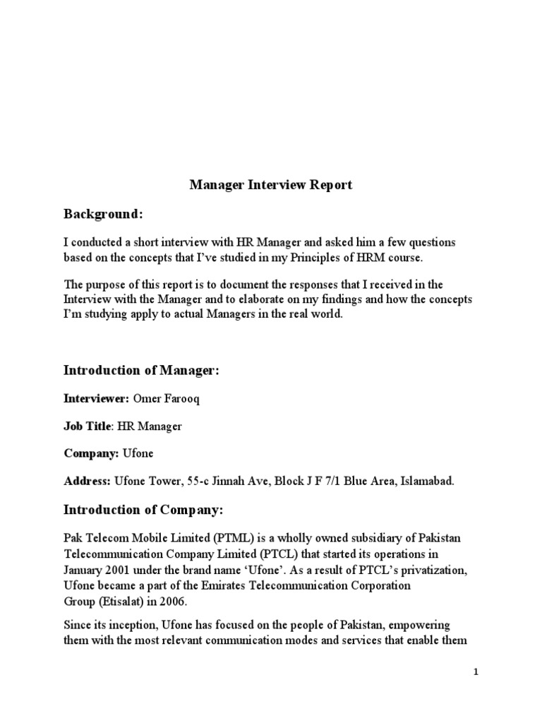 Manager Interview Report Background | PDF | Human Resource Management ...
