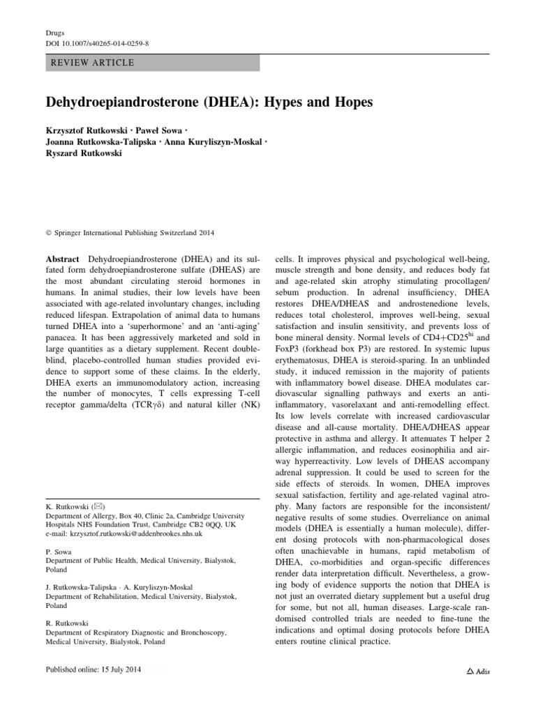 Dehydroepiandrosterone (DHEA) : Hypes and Hopes | PDF | Medical Specialties | Cell Biology