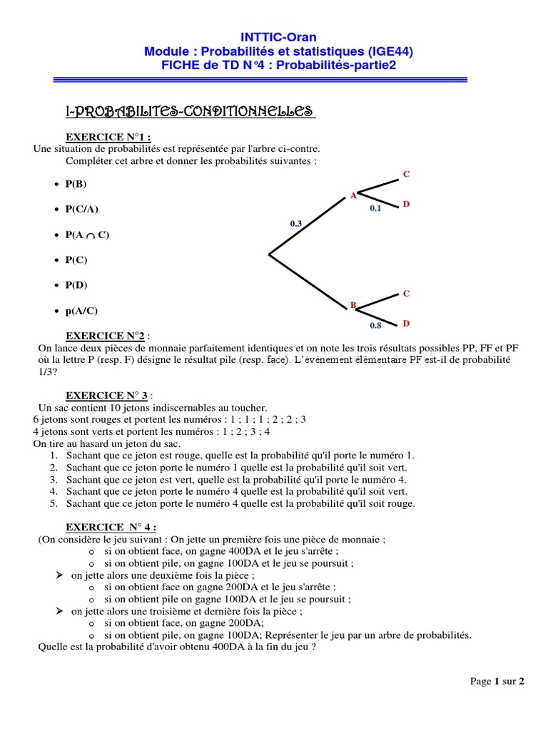 Fiche4 Probabilites-Partie2 | PDF | Probabilité