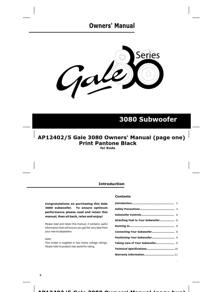 Gale 3080 Owners Manual | PDF | Ac Power Plugs And Sockets | Loudspeaker