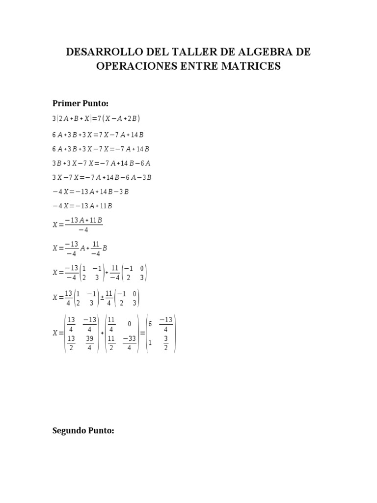 Desarrollo Del Taller de Algebra de Operaciones Entre Matrices | PDF ...