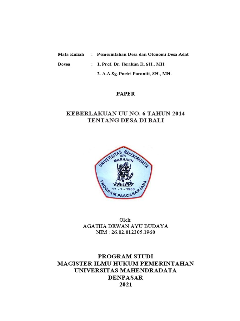 Implikasi UU No. 6/2014 pada Desa Adat Bali | PDF