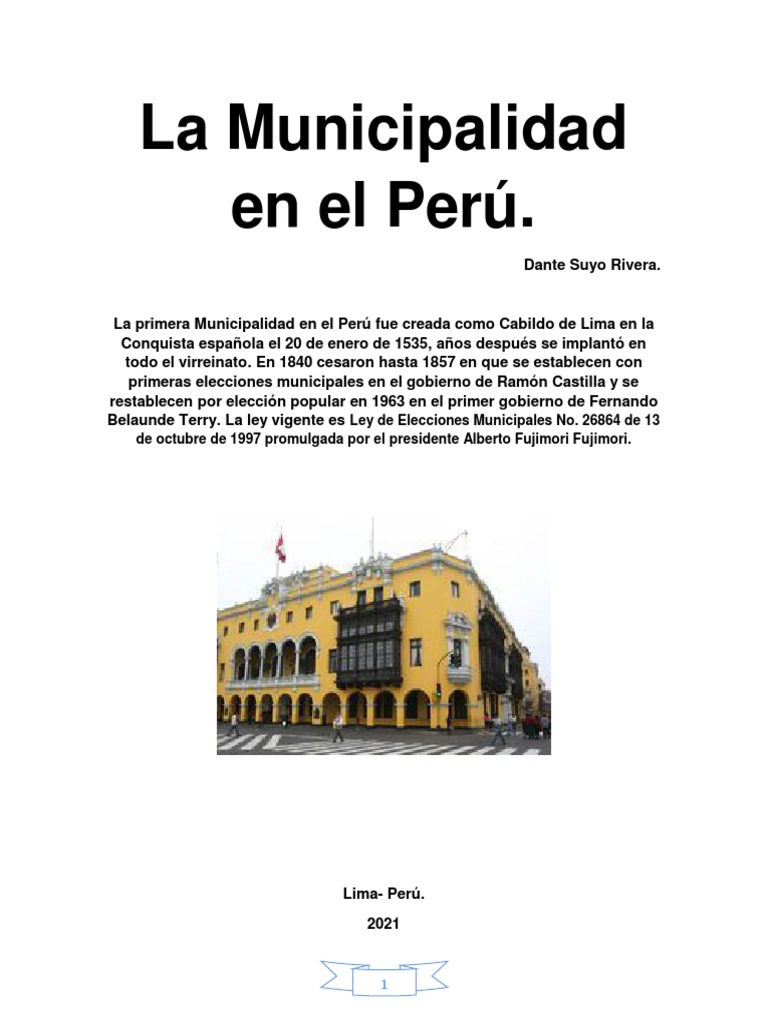 Historia de las Municipalidades en Perú | PDF | Alcalde | Perú