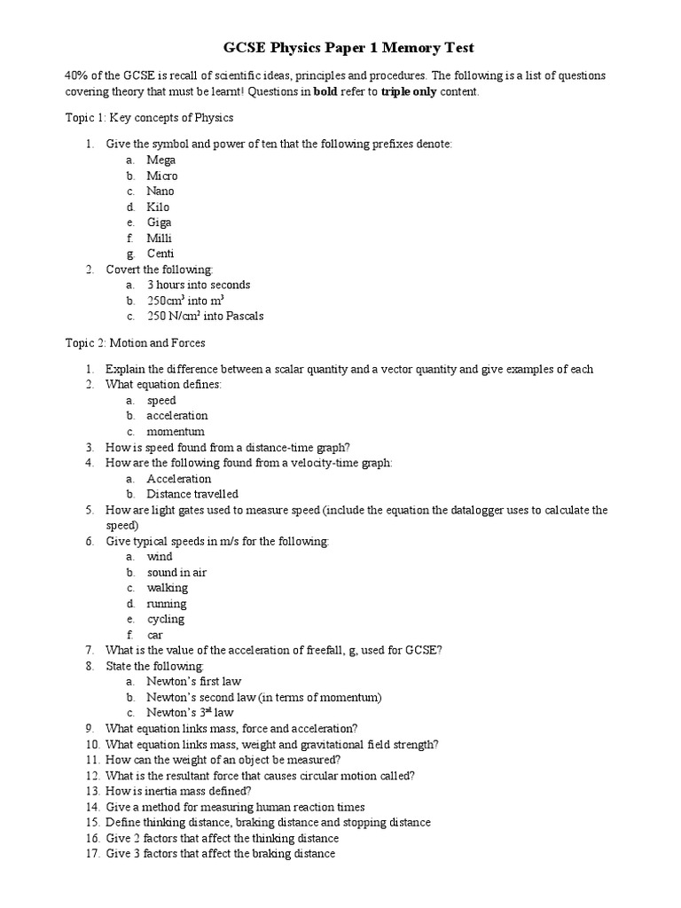 GCSE Paper 1 Memory Test | PDF | Radioactive Decay | Electromagnetic ...