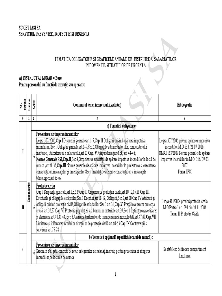 Tematica Obligatorie Si Graficele Anuale de Instruire Salariati Sit Urg ...